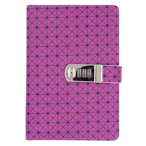 Password Lock Diary Notebook Medium A Leather Cover Lined Page Journal Purple