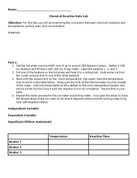 Reaction Rate Lab By Stephenson S Science TPT