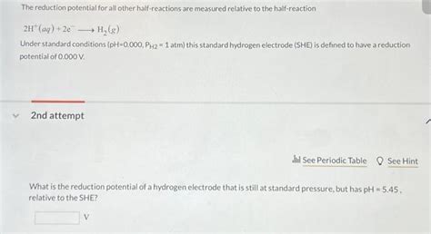 Solved The Reduction Potential For All Other Half Reactions Chegg Com