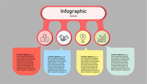 비즈니스 정보 프레젠테이션을 위한 인포그래픽 템플릿 단계 가이드입니다 벡터 음성 사각형 프레임 및 아이콘 요소 최신 워크플로