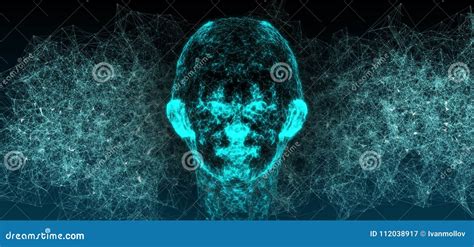Abstract Network Connection Mesh Of Human Head On Plexus Background Stock Illustration