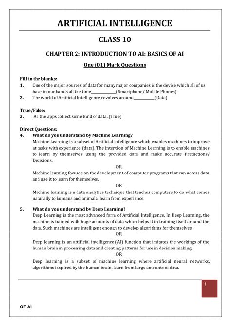 Class 10 Unit 1 Introduction To Artificial Intelligence Artificial