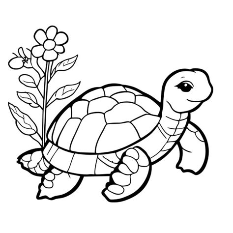 premium vector turtle with flowers vector illustration line art