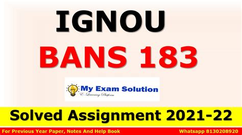 Bans 183 Solved Assignment 2021 22 In Hindi Medium My Exam Solution