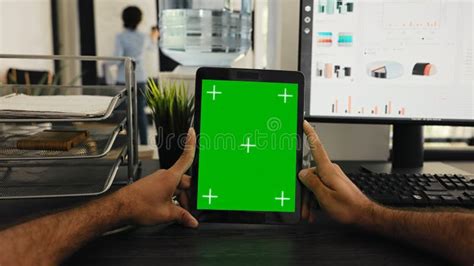 It Administrator Running Greenscreen Display On Tablet Stock Image