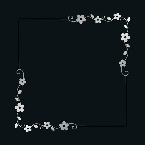 Silver Floral Square Frame Elegant Line Border Leaves And Flowers