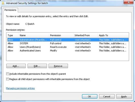 How Do You Set Windows File Permissions Security Options Non Recursively Super User