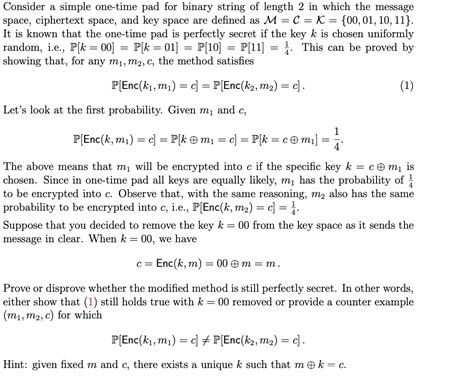 solved consider a simple one time pad for binary string of