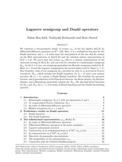 Pdf Laguerre Semigroup And Dunkl Operators