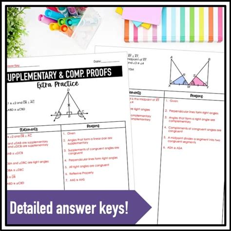 Supplementary Angles In Proofs Lesson Guided Notes Homework Exit Card