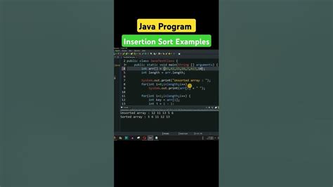Java Program Insertion Sort In Java Javatutorial Youtube