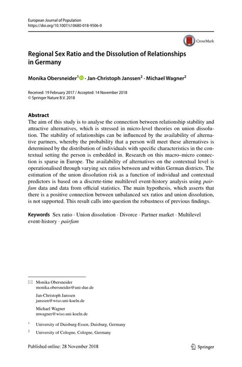 Pdf Regional Sex Ratio And The Dissolution Of Relationships In Germany