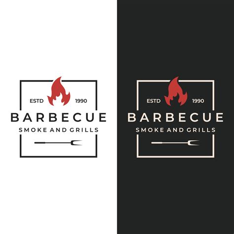 Grilled Barbecue Typography Logo Design With Crossed Fire And Spatula