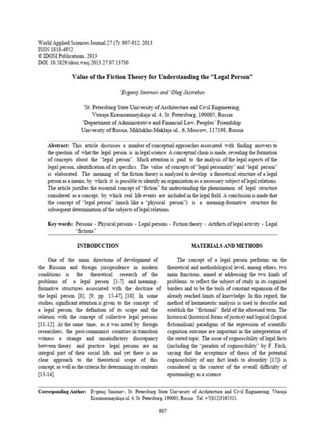 Value Of The Fiction Theory For Understanding The Legal Person Pdf Concept Subject Grammar
