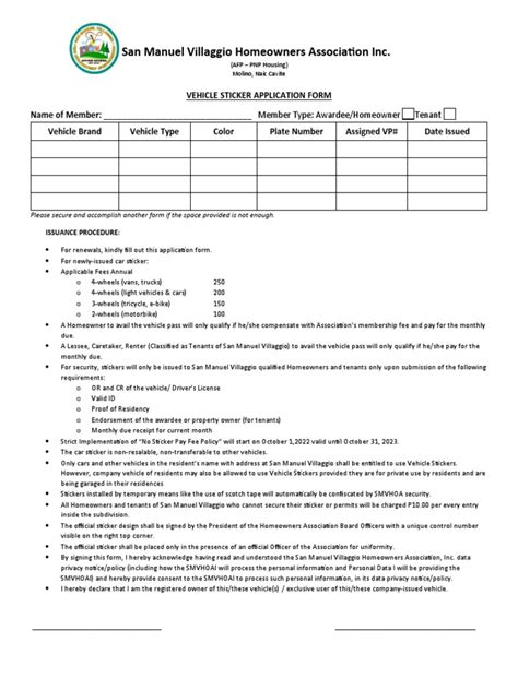 Vehicle Sticker Application Form Pdf Land Transport Transport
