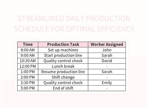 streamlined daily production schedule for optimal efficiency excel
