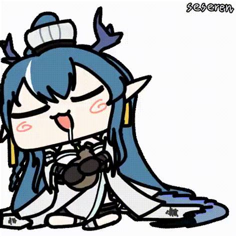 Seseren Animated Animated  Lowres 1girl Closed Eyes Drooling Drunk Gourd Horns Long