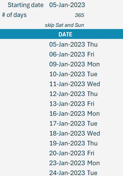 Generate Only Working Days In Excel