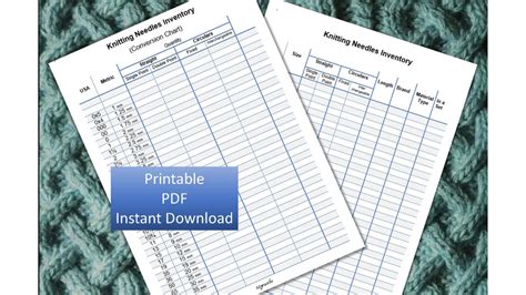 Knitting Needle Organise Inventory Record Sheet Pdf Download Etsy