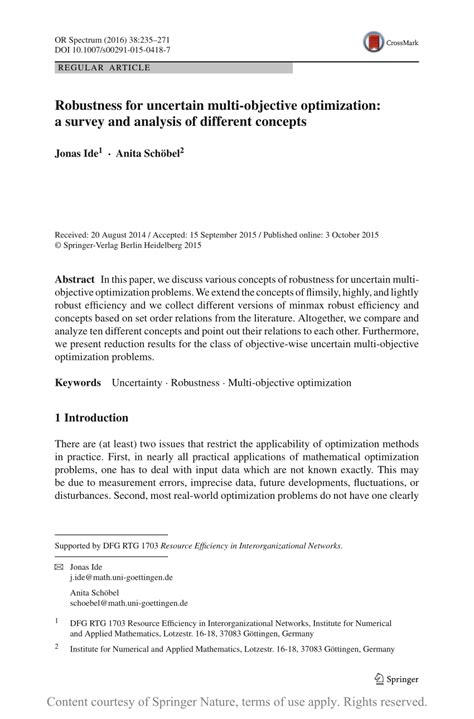 robustness for uncertain multi objective optimization a survey and