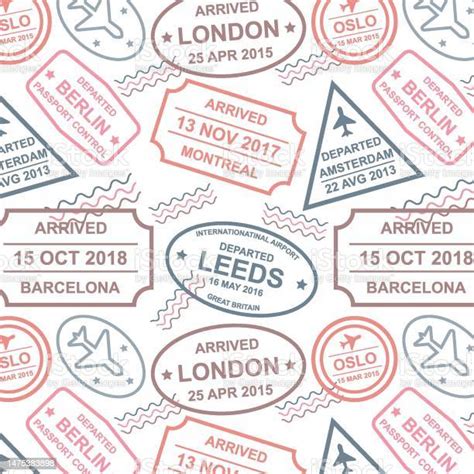 다른 공항의 우표가 있는 그래픽 패턴 여행 패키지에 대한 개념 벡터 일러스트 레이 션 0명에 대한 스톡 벡터 아트 및 기타 이미지 0명 개념 공항 Istock