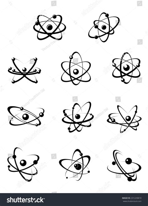 Black White Vector Atomic Structures Orbiting Stock Vector Royalty Free 231229819 Shutterstock