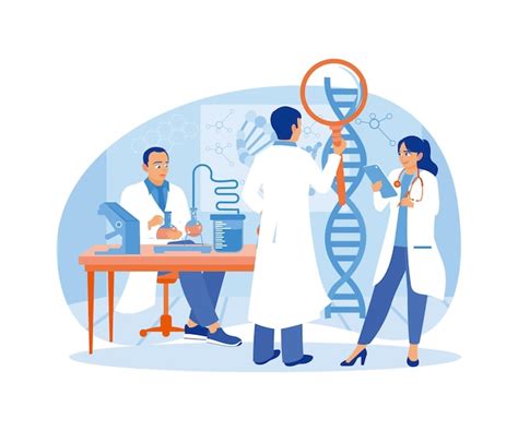 Premium Vector Scientists Conduct Research On Dna Molecules In The