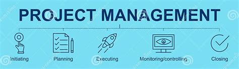 Project Management Process Concept Banner With Icons Stock Vector Illustration Of Analysis