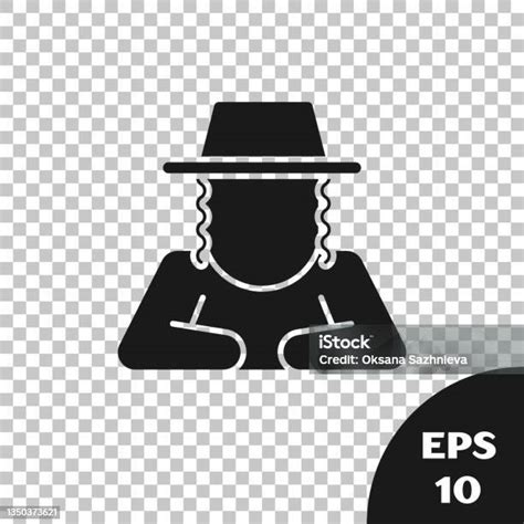 투명 한 배경에 고립 된 사이드 락 아이콘 블랙 정교회 유대인 모자 전통적인 옷을 입은 유태인 남성들 유대교의 상징 벡터 랍비에 대한 스톡 벡터 아트 및 기타 이미지