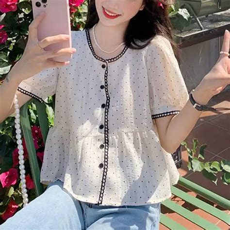 슈앤샵 💗당일출고🍂오버핏 도트 퍼프소매 벌룬 시스루 반팔블라우스 가디건 여름옷 빅사이즈 스퀘어넥 프릴 레이스티 린넨크롭 셔링어깨 페플럼 임부복 하객룩 여리데이트 휴양지