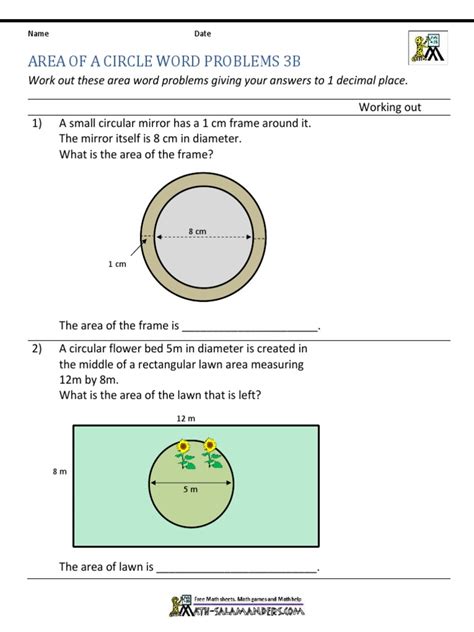 Area Of A Circle Word Problems 3b Pdf Pi Triangle Geometry