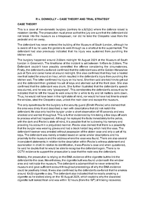 Xic Case Theory And Trial Strategy R V Donnolly Case Theory And