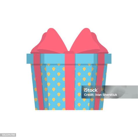 분홍색 활이있는 파란색 상자 흰색 배경에 격리 된 선물 상자 벡터 개념에 대한 스톡 벡터 아트 및 기타 이미지 개념 계절 기념일 Istock
