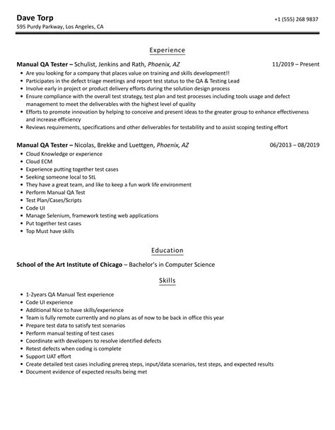Manual QA Tester Resume Samples Velvet Jobs