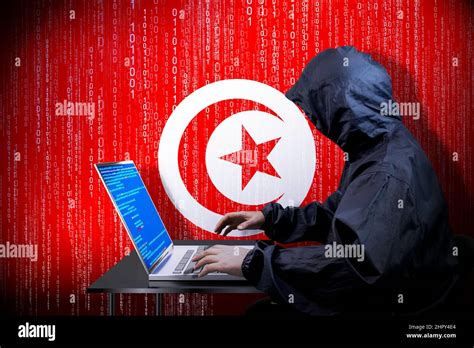 Anonymous Hooded Hacker Flag Of Tunisia Binary Code Cyber Attack