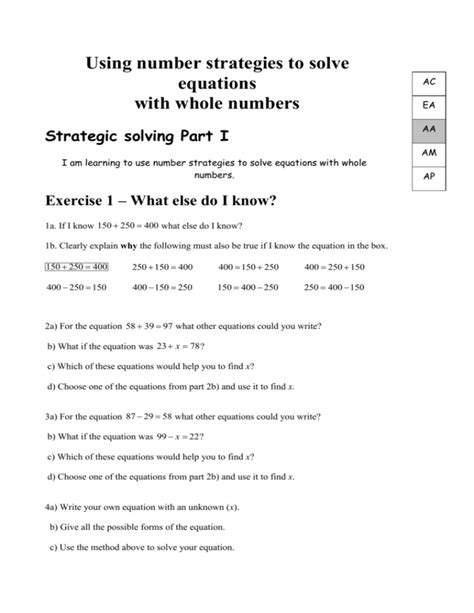 Using Number Strategies To Solve Equations