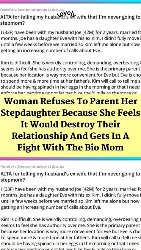 Woman Refuses To Parent Her Stepdaughter Because She Feels It Would Destroy Their Relationship