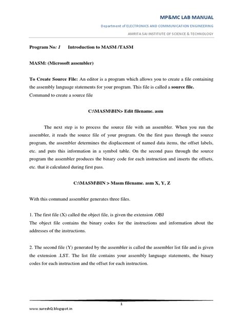 Mpmc Lab Final Jntuk Pdf Assembly Language Computer File