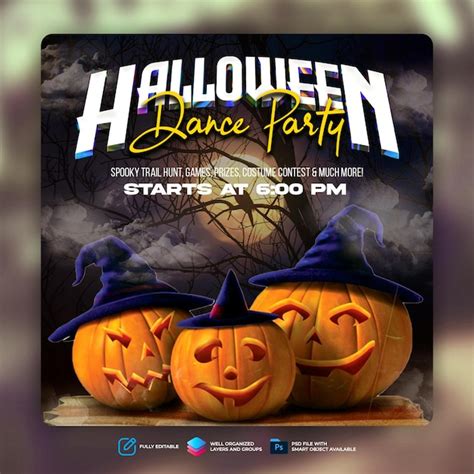 할로윈 댄스 파티 소셜 미디어 게시물 및 전단지 템플릿 프리미엄 Psd 파일