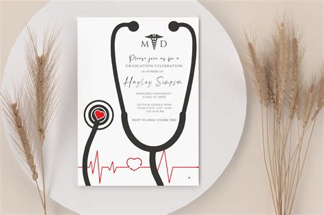 Editable Medical Graduation Invitation Md Graduation Party Invitation