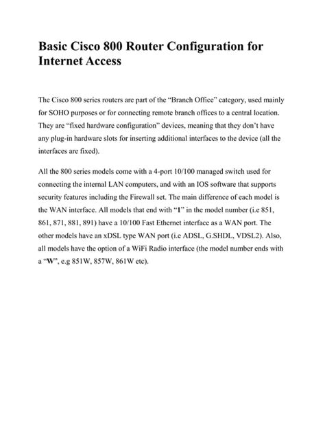 basic cisco 800 router configuration for internet access pdf computer networking computing