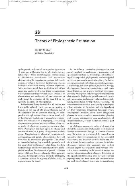 Pdf Theory Of Phylogenetic Estimation