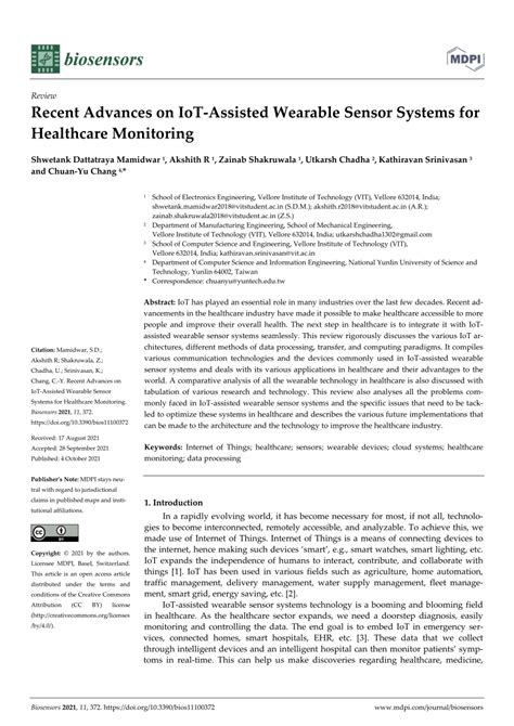 Pdf Recent Advances On Iot Assisted Wearable Sensor Systems For Healthcare Monitoring