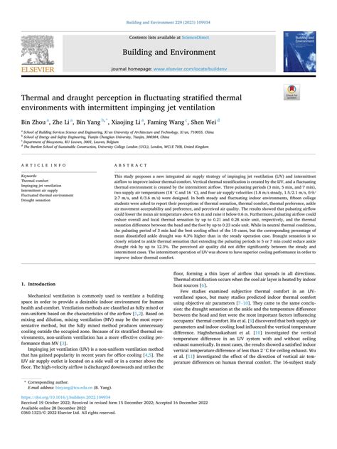 Pdf Thermal And Draught Perception In Fluctuating Stratified Thermal Environments With
