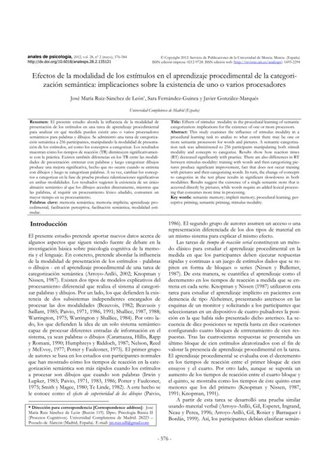 Pdf Effects Of Stimulus Modality In The Procedural Learning Of