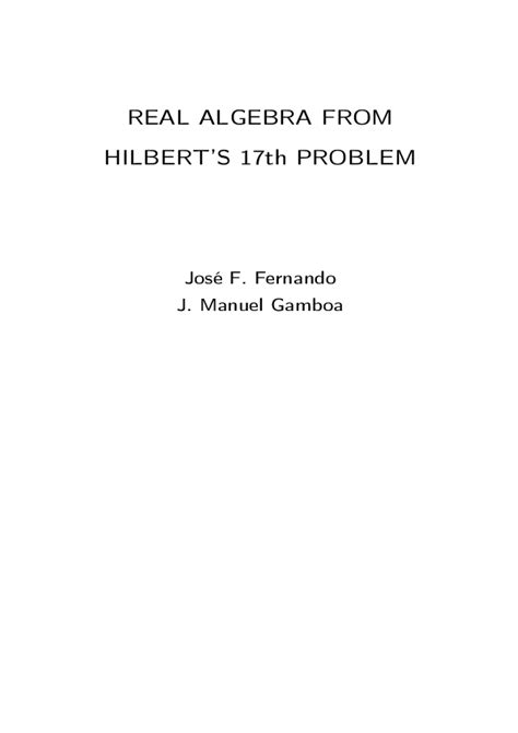 Pdf Real Algebra From Hilberts 17th Problem Jose Manuel Gamboa Mutuberria