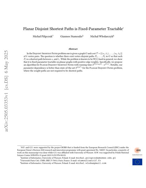 Pdf Planar Disjoint Shortest Paths Is Fixed Parameter Tractable