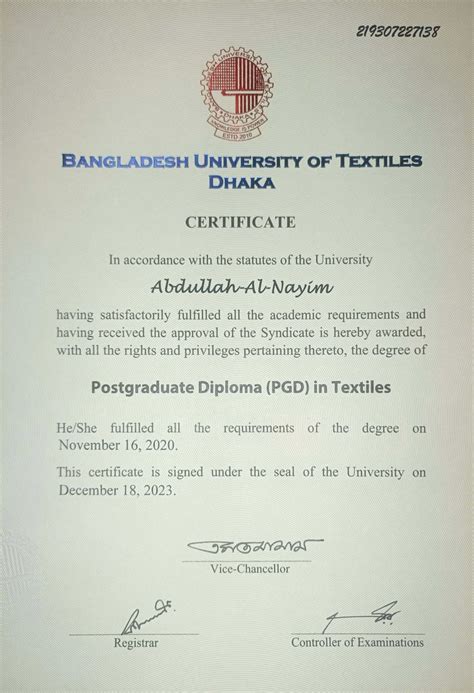 Abdullah Al Nayim Pgdtm On Linkedin Alhamdulillah Received The Pgd In Textile Certificate From