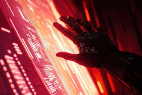Robotic Hand Interacting With Futuristic Red Interface Stock Illustration Illustration Of