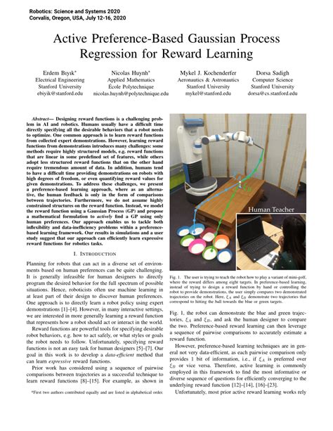 Pdf Active Preference Based Gaussian Process Regression For Reward Learning